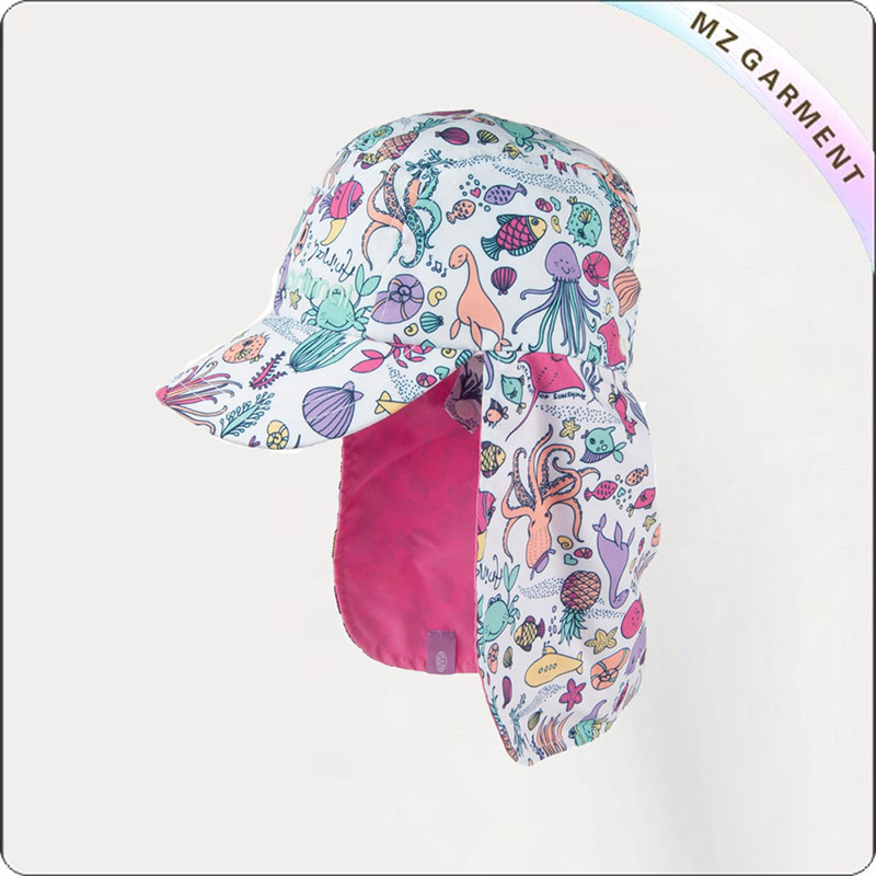 Kids Animal Party Beach Cap, Fushia Lining, Flap Cover | Topper
