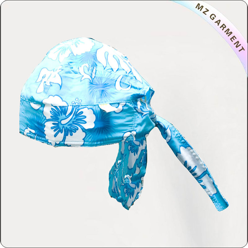 Kids Bandana Sun Hat, Aqua Flower Printing | Topper