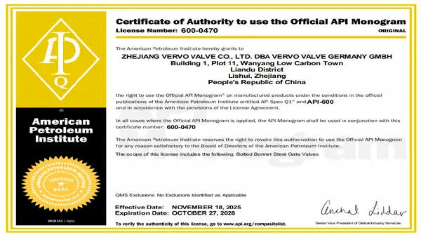 API 600: Official API Monogram License (600-0470) for Bolted Bonnet ...