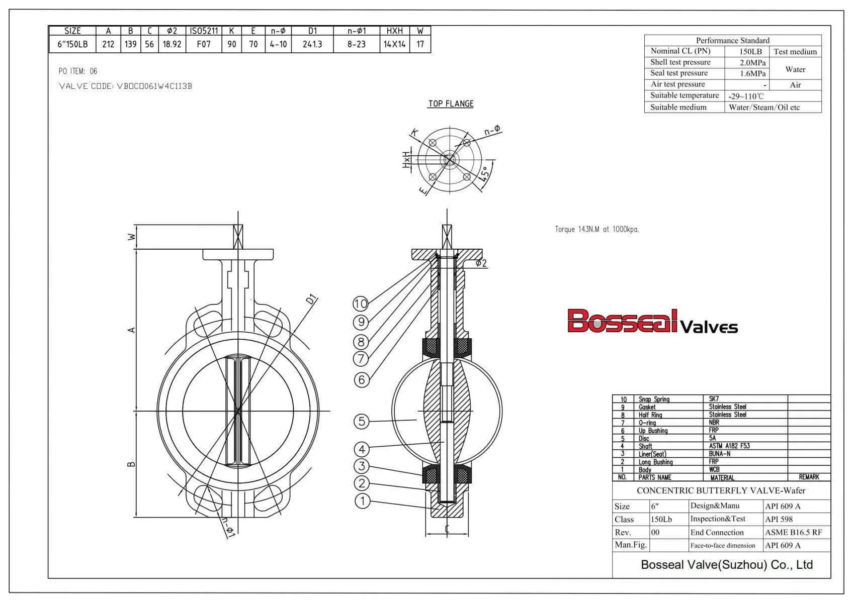 RPTFE Seated Butterfly Valve, A351 CF8M, 2 IN, CL 150 LB - Bosseal