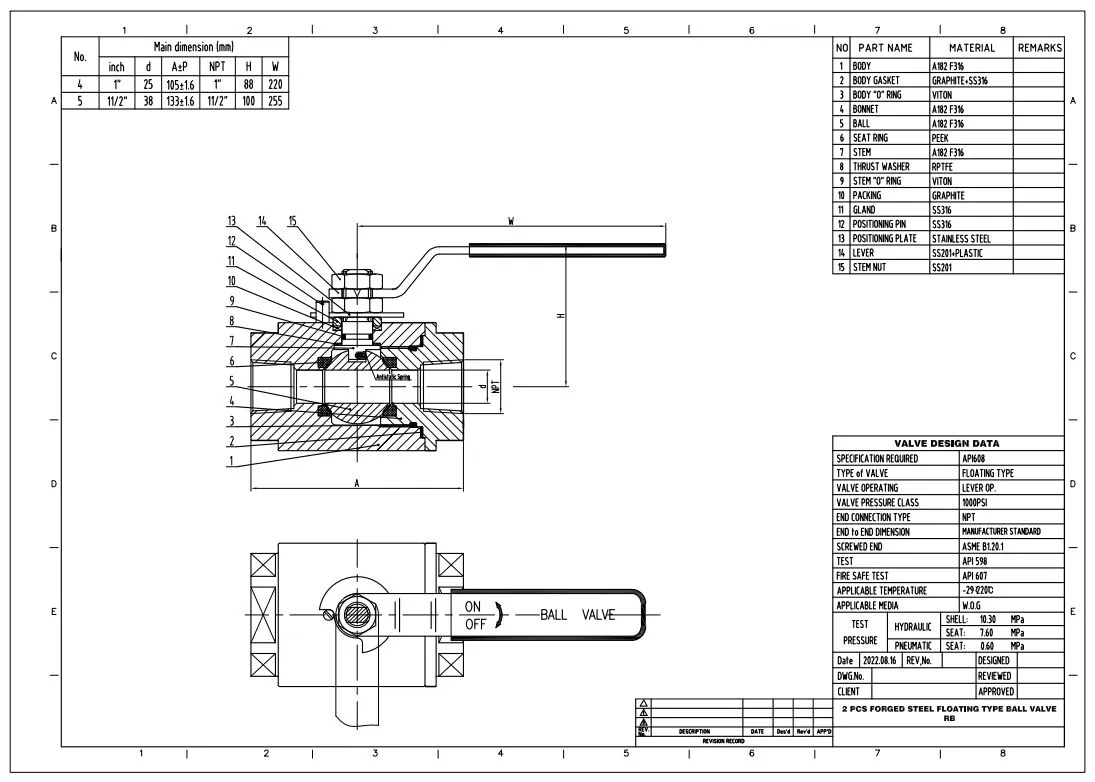 ASTM A182 F316 Floating Ball Valve, 1-1/2IN, 1000PSI, API 608 - Dervos