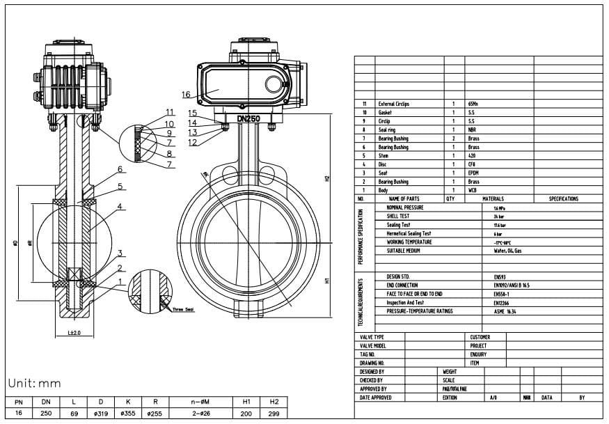ASTM A216 WCB Concentric Lug Butterfly Valve, DN250, PN16 - Dervos ASTM A216 WCB Concentric Lug Butterfly Valve, DN250, PN16 - Dervos