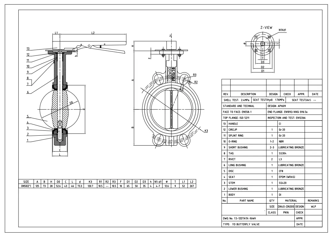 Concentric Butterfly Valve, 2 Inch, 150 LB, API 609, Wafer - Dervos