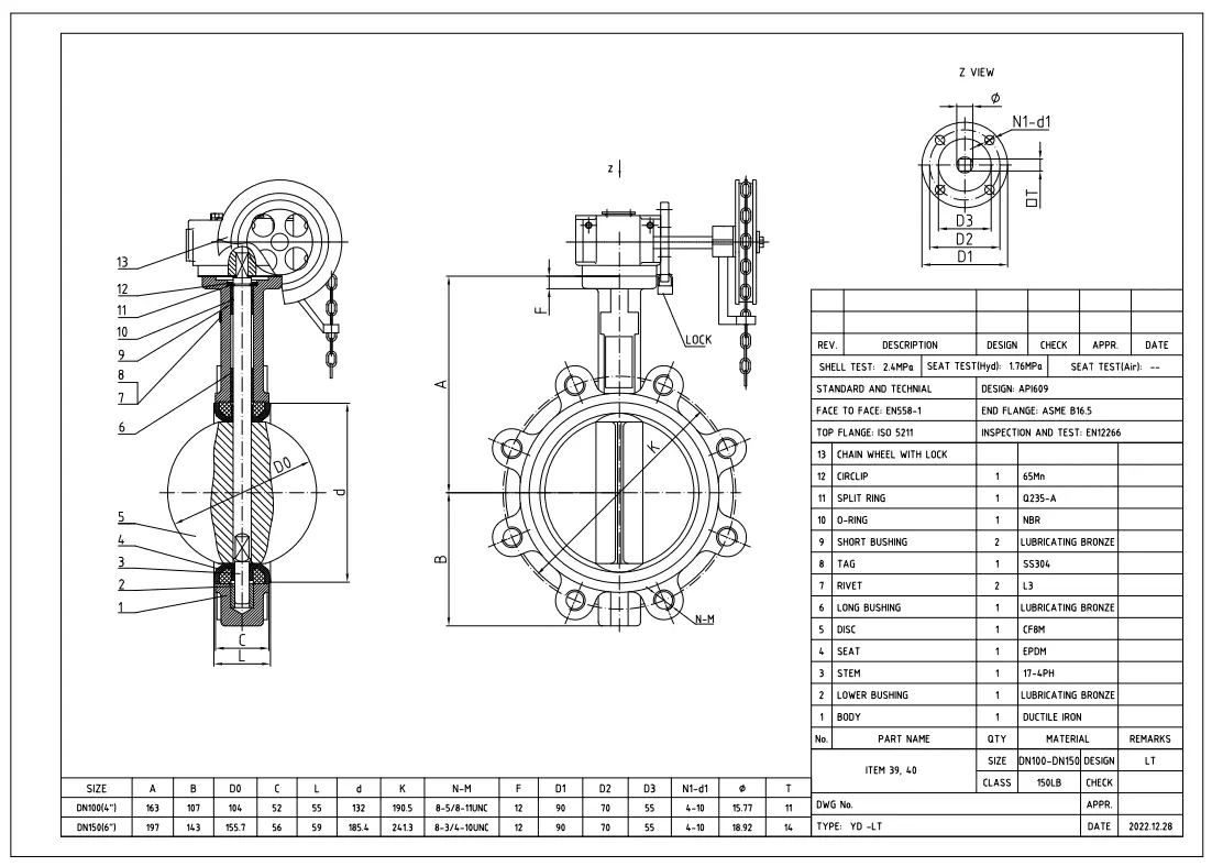 API 609 Concentric Butterfly Valve, Ductile Iron, 4 IN, CL150 - Dervos