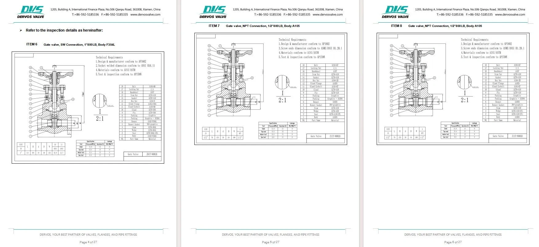 API 602 Forged Steel Gate Valves, ASTM A105N, 3/4 IN, CL800 - Dervos