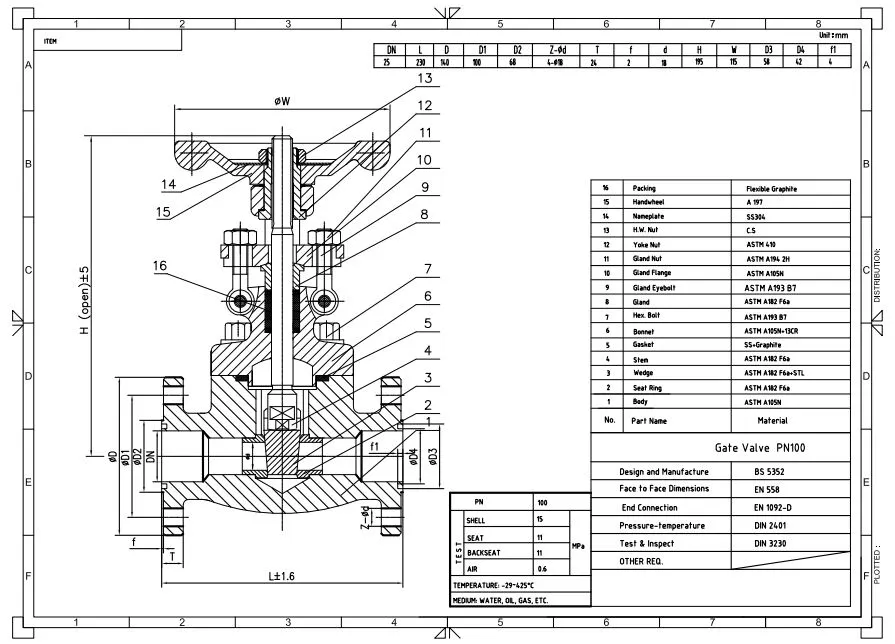 ASTM A105N Gate Valve, DN25, PN100, 1 Inch, 600 LB, API 602 - Dervos