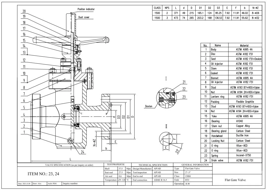 ASTM A995 4A Flat Gate Valve, 2 Inch, 1500 LB, API 6D, RTJ - Dervos