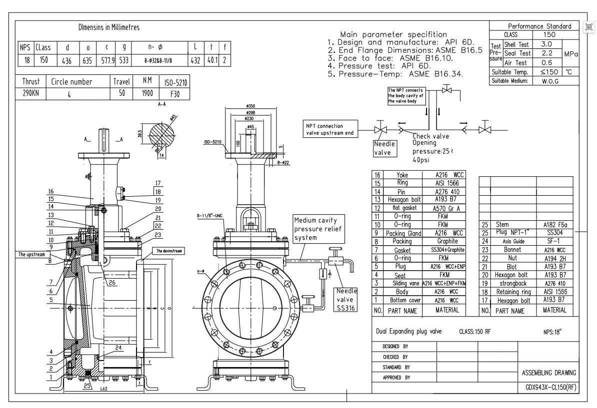 API 6D Dual Seal Plug Valve, 18 IN, 150 LB, ASTM A216 WCC - Dervos