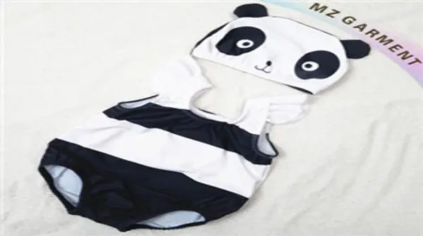 Kids Panda Swimsuit, Nylon & Spandex Materials, with Cute Panda Cap ...
