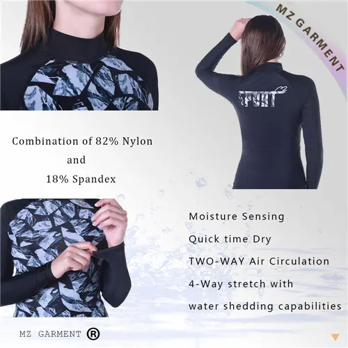 Euro Size Women Surf Rash Guard, Nylon & Spandex, Long Sleeve, White ...