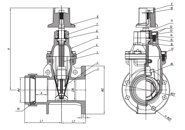 AWWA C515 Gate Valve, ASTM A536 Grade 65-45-12, 2-8 IN, NRS - Landee
